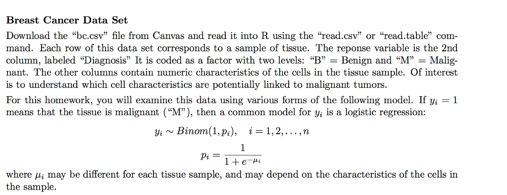 Breast Cancer Data Set Download the "bc.csv" file | Chegg.com