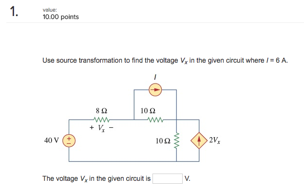 Solved Use source transformation to find the voltage V_x in | Chegg.com