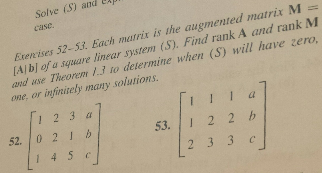 Solved Each matrix is the augmented matrix M = A b of a | Chegg.com