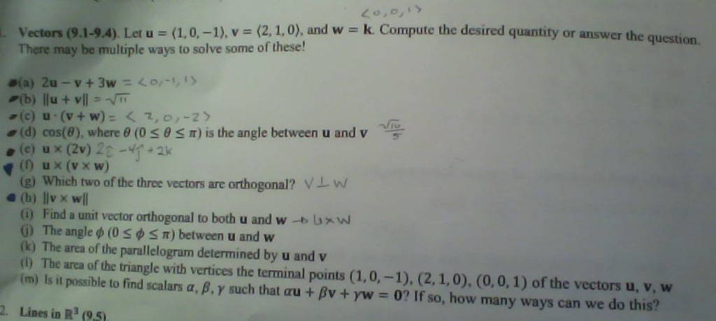 Solved Vectors (9.1-9.4) Let u = (1, 0, -1). v = (2, 1, 0), | Chegg.com