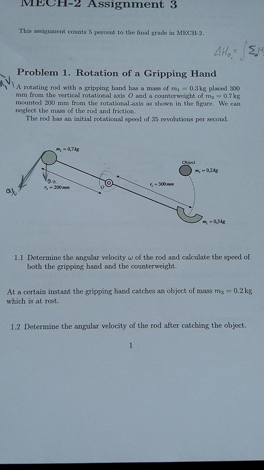 Solved A rotating rod with a gripping hand has a mass of m_1 | Chegg.com