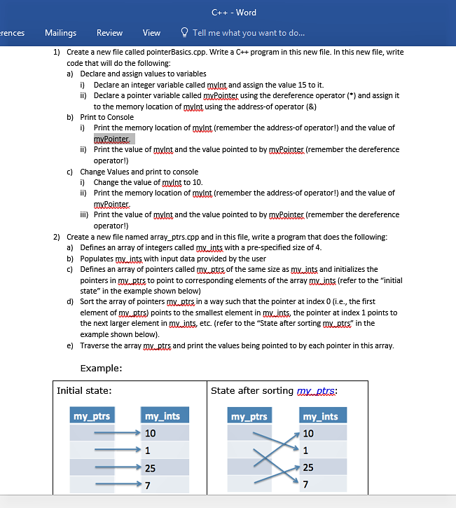 Solved C++ -Word rences Mailings Review ViewT Tell me what | Chegg.com
