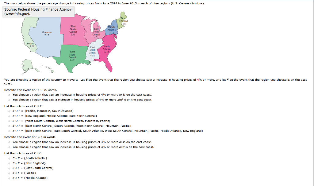 Solved The map below shows the percentage change in housing | Chegg.com