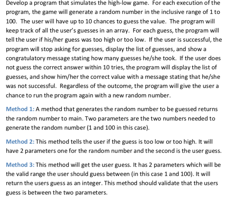 Solved Develop A Program That Simulates The High Low Game 