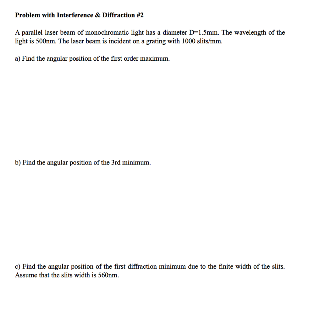 Solved Problem with Interference & Diffraction #2 A parallel | Chegg.com