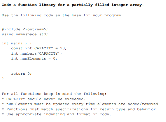 Solved Code A Function Library For A Partially Filled