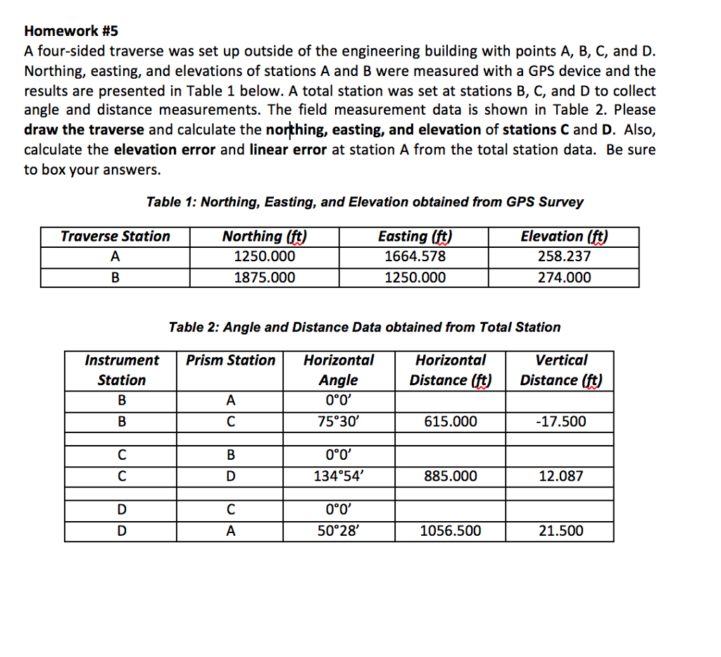 Solved Homework #5 A four-sided traverse was set up outside | Chegg.com