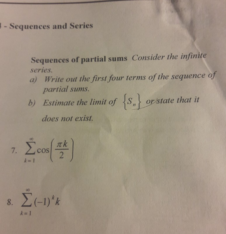 Solved - Sequences and Series Sequences of partial sums | Chegg.com