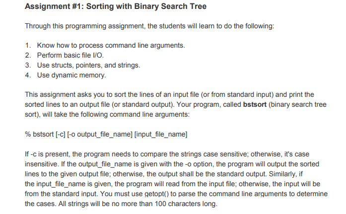 Solved Assignment #1: Sorting with Binary Search Tree | Chegg.com