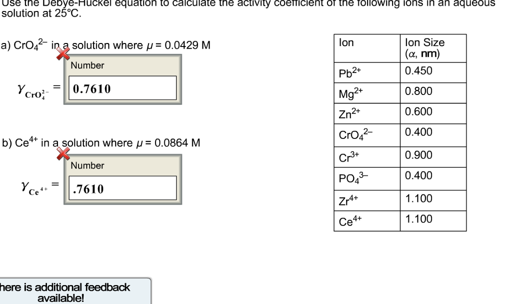 Solved Use the Debye-Huckel equation to calculate the | Chegg.com