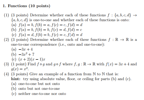 Solved 1. Functions (10 points) (1) (3 points) Determine | Chegg.com