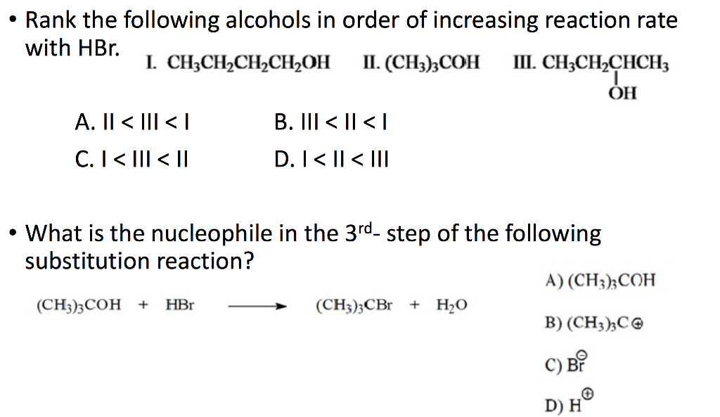 Solved Rank the following alcohols in order of increasing | Chegg.com