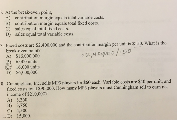 Solved At the break-even point, A) contribution margin | Chegg.com