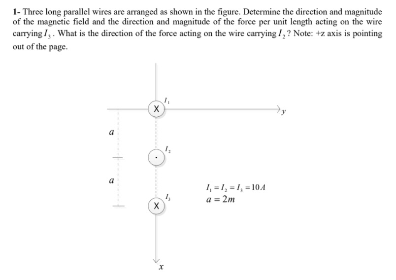 Solved 1- Three long parallel wires are arranged as shown in | Chegg.com