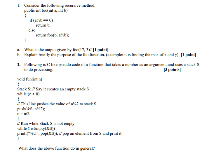 Solved Consider The Following Recursive Method Public Int 8251