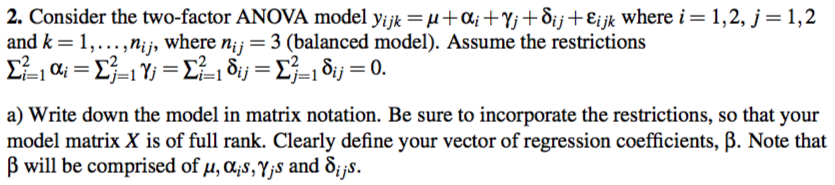 2. Consider the two-factor ANOVA model yijk μ + αǐ + | Chegg.com