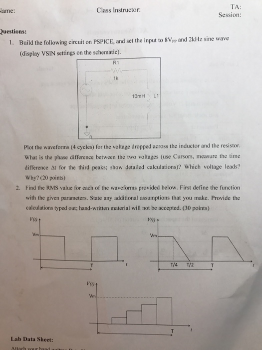 Solved TA: Session: ame: Class Instructor: Questions: 1. | Chegg.com
