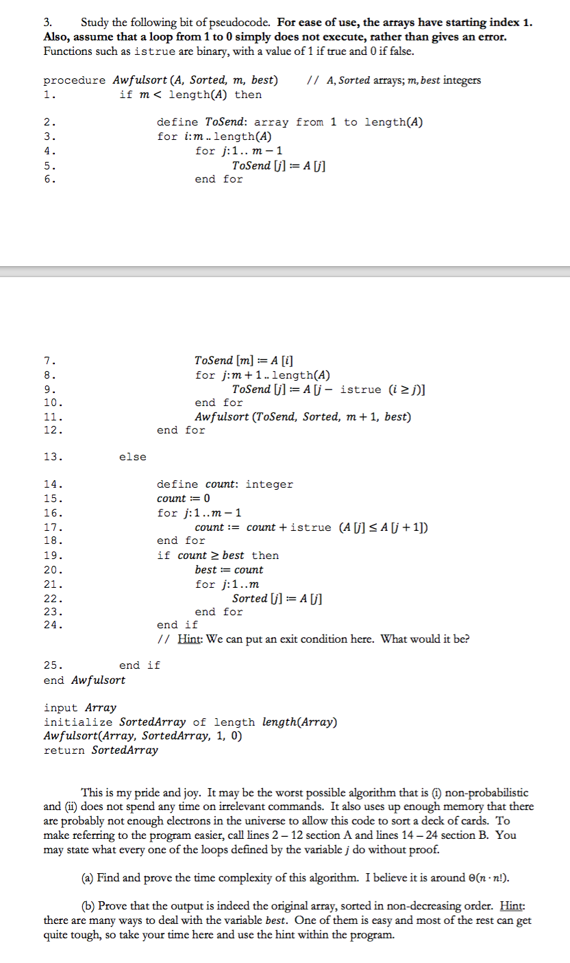 Solved Study the following bit of pseudocode. For ease of | Chegg.com