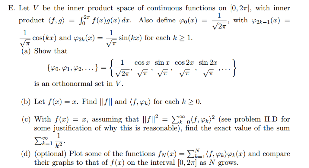 Solved Let V be the inner product space of continuous | Chegg.com