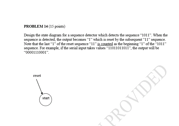 Solved PROBLEM 14 (15 points Design the state diagram for a | Chegg.com