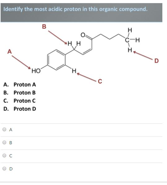 Solved Identify the least acidic proton in this organic | Chegg.com