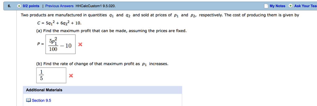 Solved 6. 012 points| Previous Answers HHCalcCustom1 | Chegg.com
