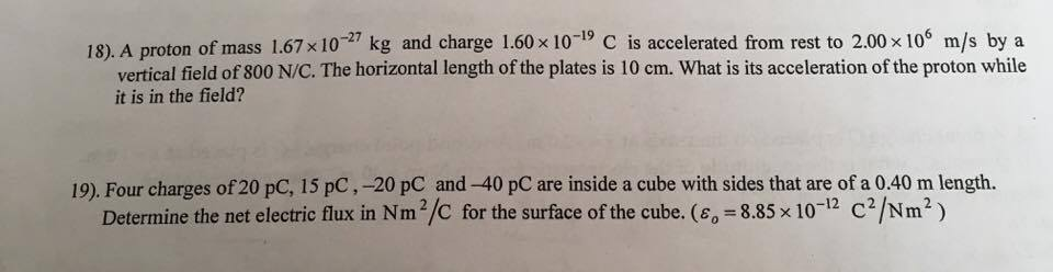Solved A proton of mass 1.67 times 10^-27 kg and charge 1.60 | Chegg.com