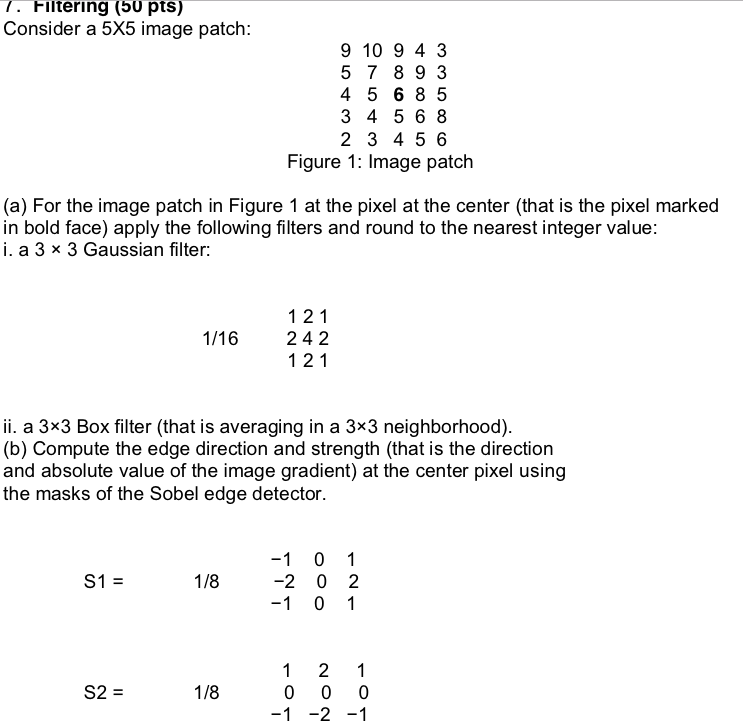 Consider a 5X5 image patch: (a) For the image patch | Chegg.com