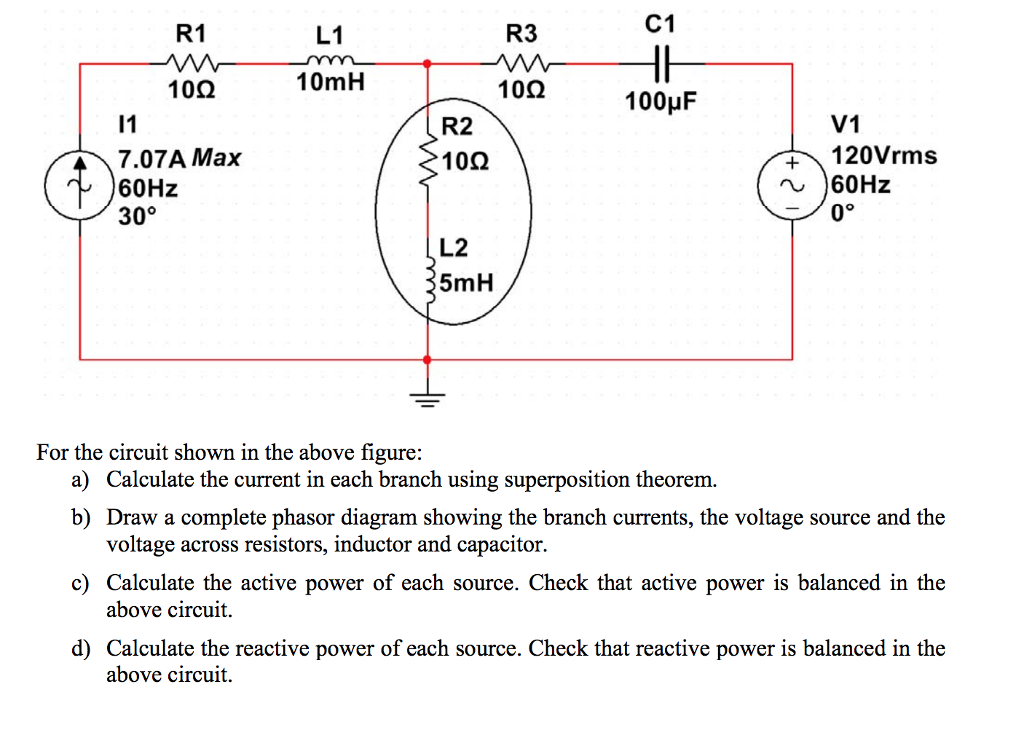 Solved C1 R1 L1 R3 10mH 10? 102 100?F R2 10? V1 120Vrms 60Hz | Chegg.com