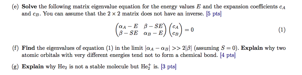 Solve the following matrix eigenvalue equation for | Chegg.com