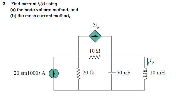 Solved 2. Find current io(t) using (a) the node voltage | Chegg.com