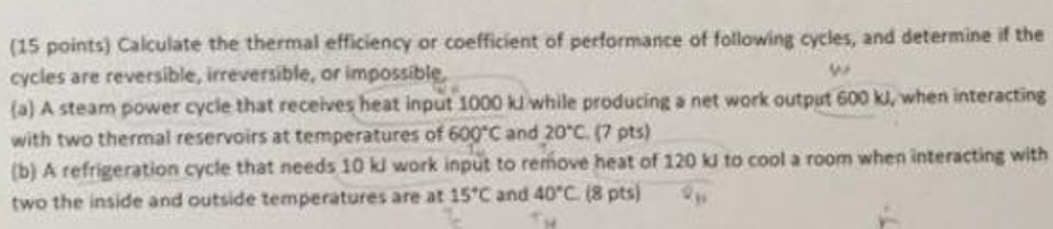 Solved Calculate the thermal efficiency or coefficient of | Chegg.com