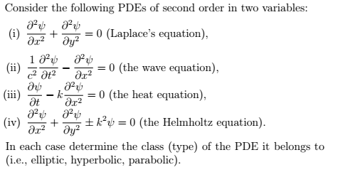 Solved Consider the following PDEs of second order in two | Chegg.com