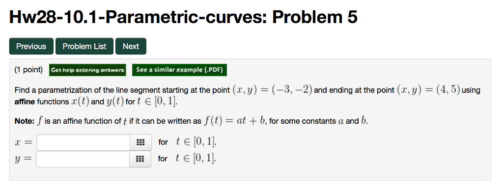 Solved Hw28-10.1-Parametric-curves: Problem 5 Previous | Chegg.com