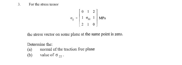 Solved 3. For the stress tensor the stress vector on some | Chegg.com