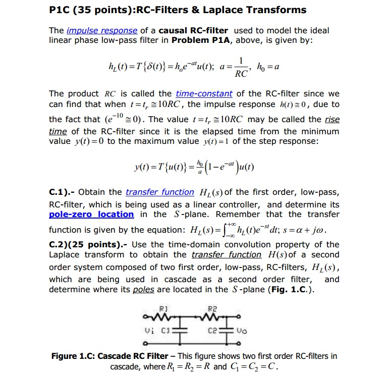 Solved p1c :RC-Filters & Laplace Transforms The impulse | Chegg.com