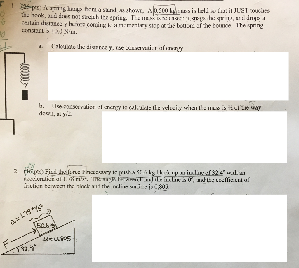 Solved 1a. Caluclate the the distance y; use conservation of | Chegg.com
