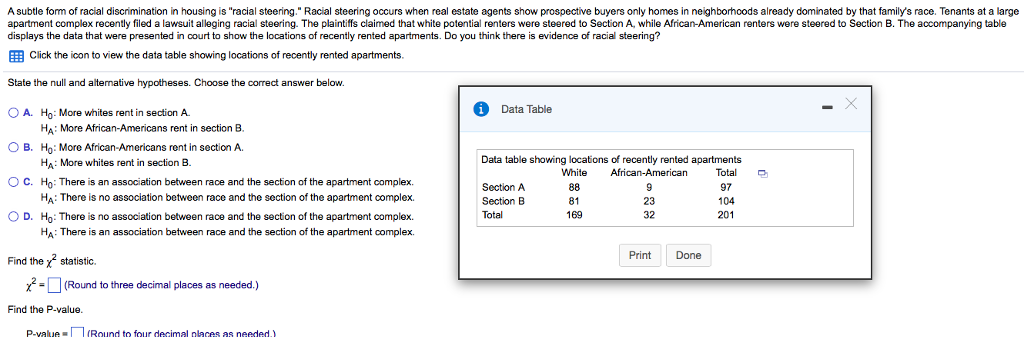 Solved Asubtle form of racial discrimination in housing is | Chegg.com