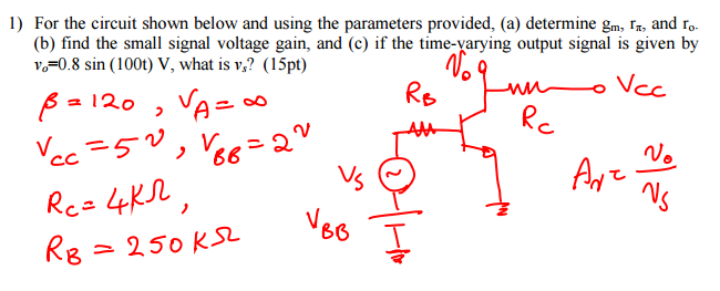 Solved For the circuit shown below and using the parameters | Chegg.com