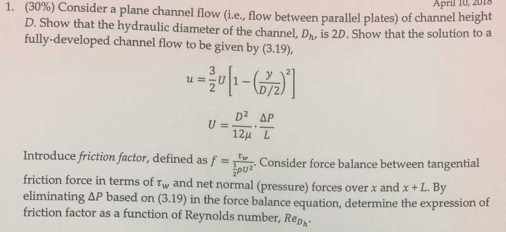 Solved April 10, 2018 flow between parallel plates) of | Chegg.com