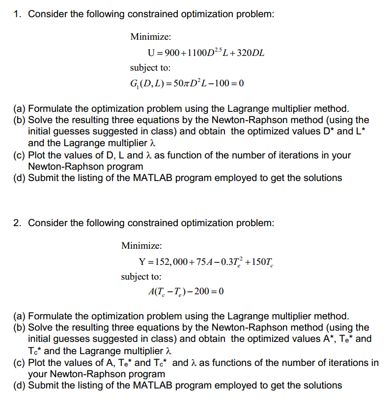 1. Consider the following constrained optimization | Chegg.com