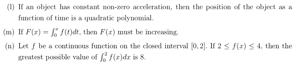 Solved (1) If an object has constant non-zero acceleration, | Chegg.com