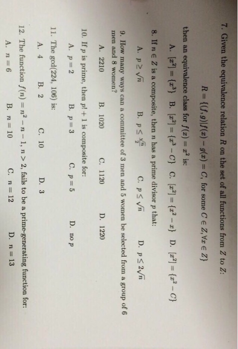 Solved Given the equivalence relation R on the set of all | Chegg.com