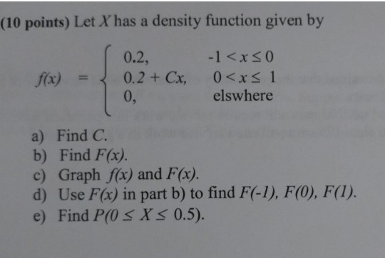Solved (10 points) Let X has a density function given by | Chegg.com