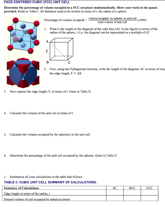 Solved FACE-CENTERED CUBIC (FCC) UNIT CELL Determine the | Chegg.com