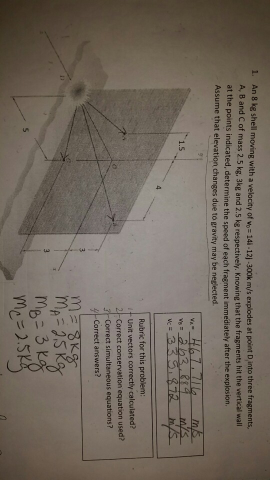 Solved 1. An 8 kg shell moving with a velocity of vo - | Chegg.com