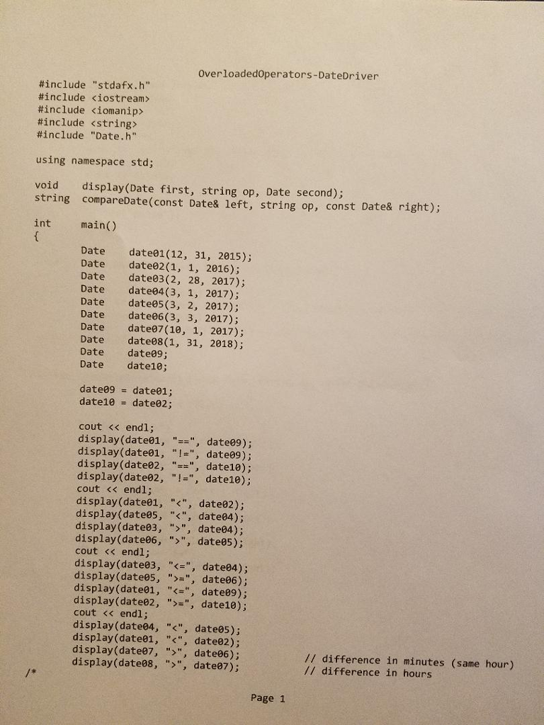 Solved Overloaded Operators – Basic Date Class Create a new | Chegg.com