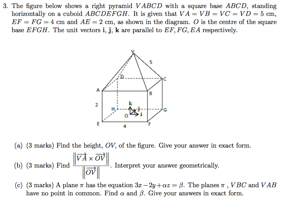 Solved The figure below shows a right pyramid V ABCD with a | Chegg.com