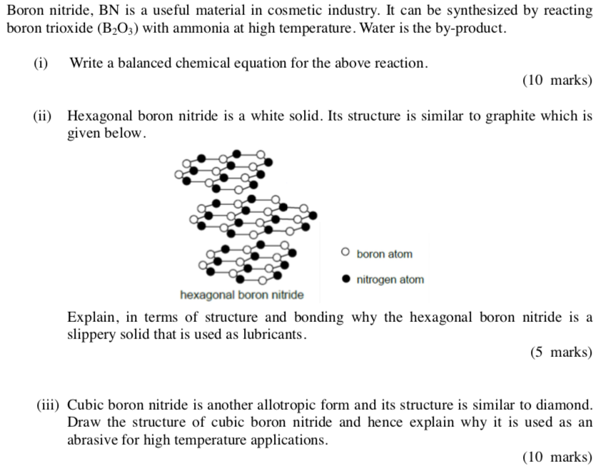 Solved Boron nitride, BN is a useful material in cosmetic | Chegg.com