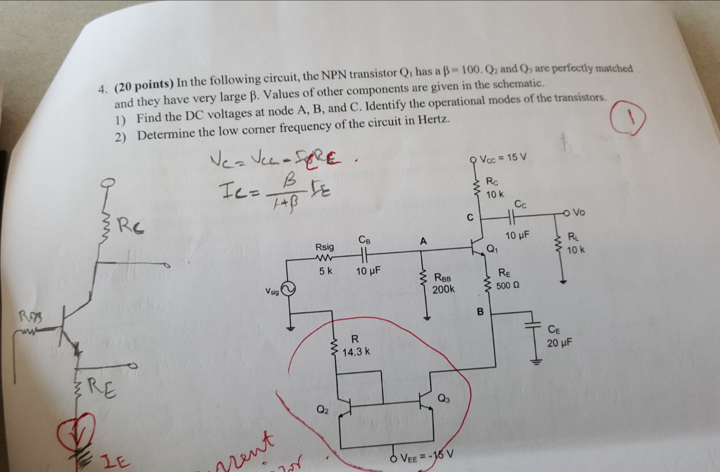Solved In the following circuit, the NPN transistor Q_1 has | Chegg.com